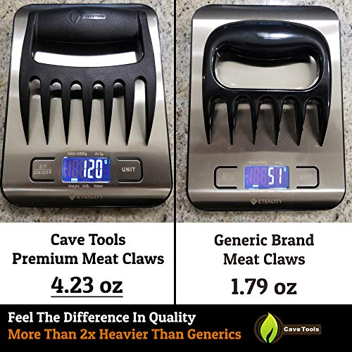 Cave Tools Talon-Tipped Meat Claws for Shredding Pulled Pork, Chicken, Turkey, and Beef- Handling & Carving Food - Barbecue Grill Accessories for Smoker, or Slow Cooker - Black