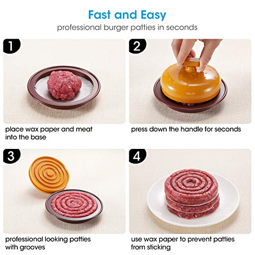 Unicook Burger Press, Non-Stick Hamburger Patty Maker Press with 100 Wax Patty Papers, Making ¼ to ½ Pound Professional Stuffed Burgers Patties, Perfect for Kitchen, BBQ and Grilling