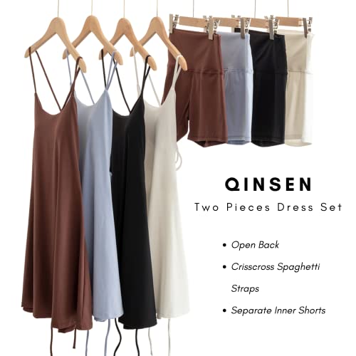 QINSEN Womens Sexy Tennis Dress with Shorts Workout Open Back Active Golf Dresses Light Purple XS