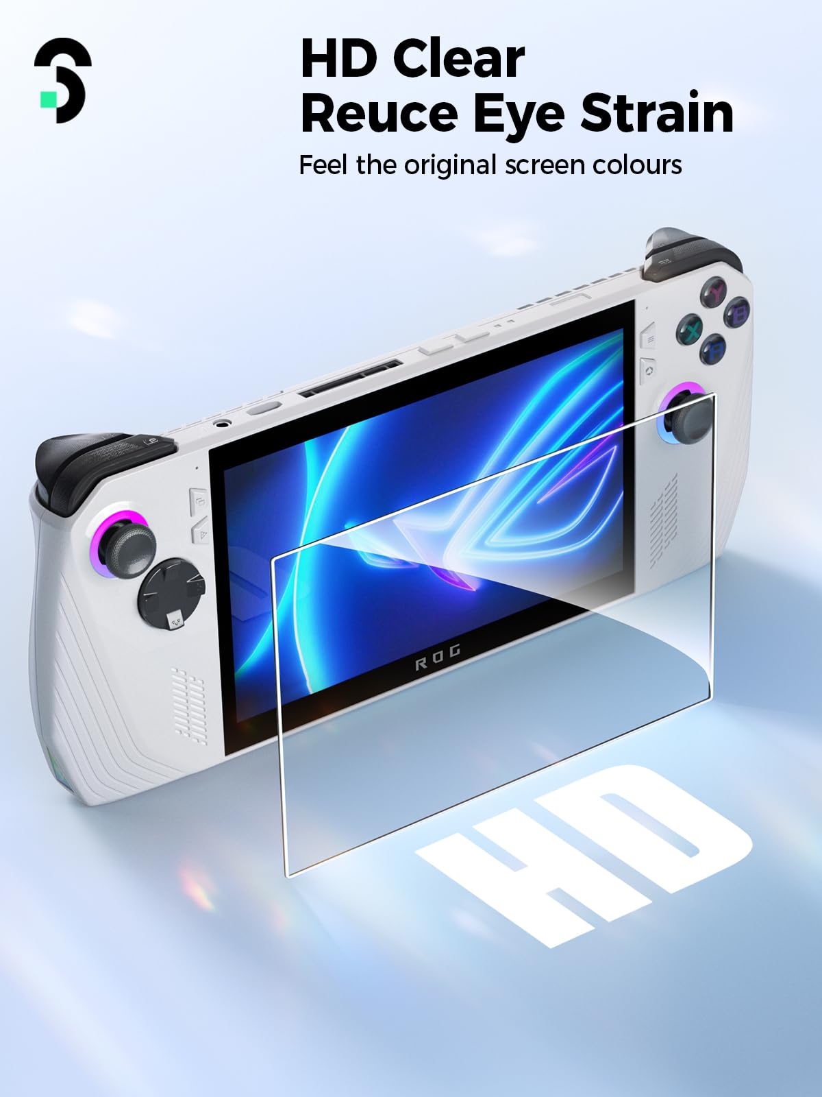 SOOMFON 3 Pack Screen Protector for ASUS ROG Ally Handheld 7 inch 2023, Tempered Glass, Transparent Ultra HD, Anti-Scratch, Anti-Fingerprint