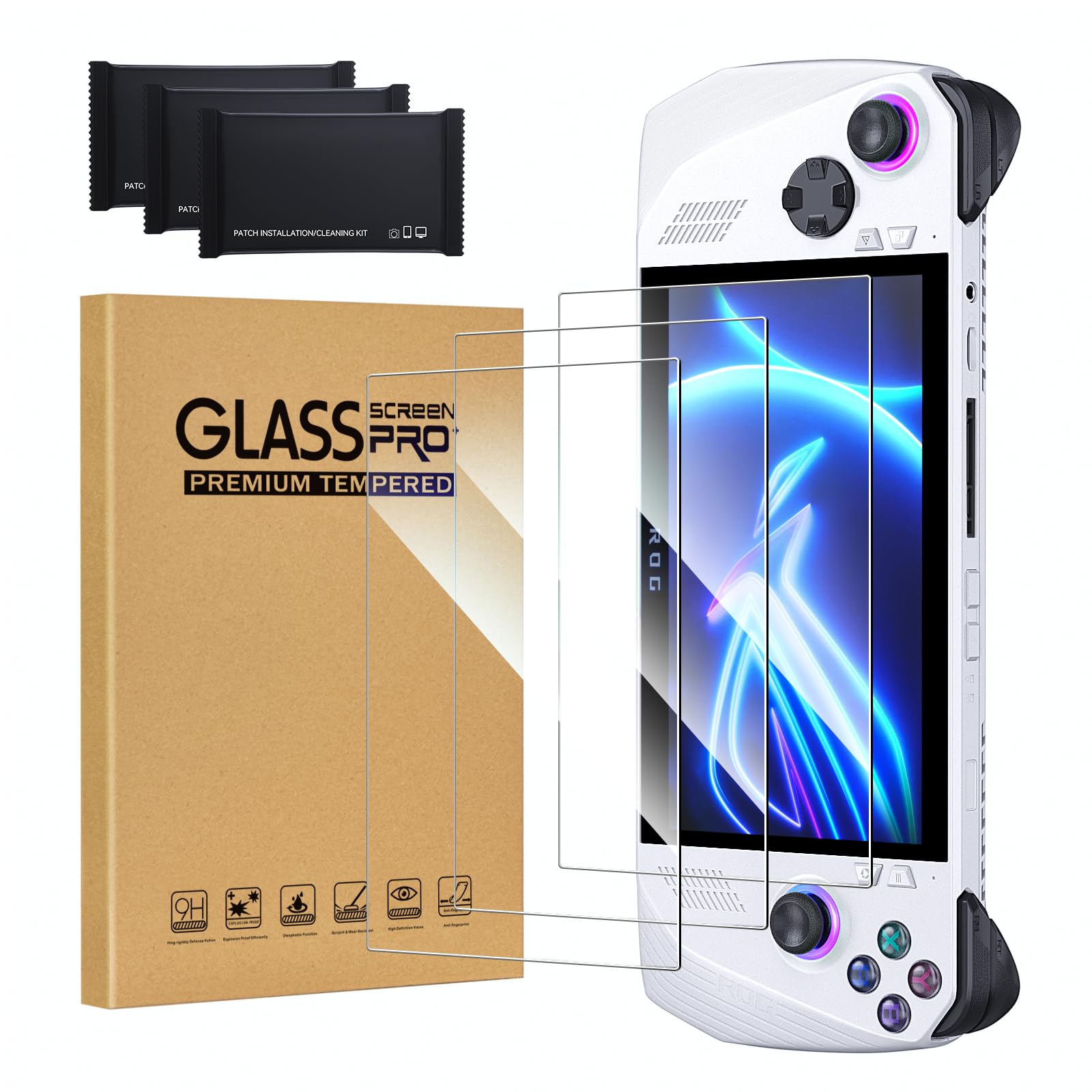 SOOMFON 3 Pack Screen Protector for ASUS ROG Ally Handheld 7 inch 2023, Tempered Glass, Transparent Ultra HD, Anti-Scratch, Anti-Fingerprint