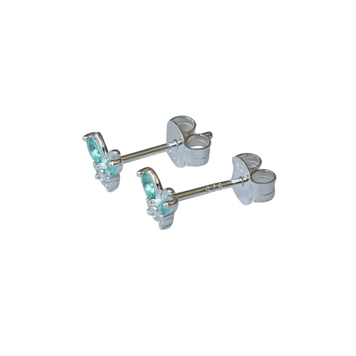 Butterfly Blue CZ Cubic Zirconia Stone, Pair, 925 Sterling Silver Small Studs for Women, Cartilage Earring, Tarnish & Water Resistant, By MiYa Jewelry Creations