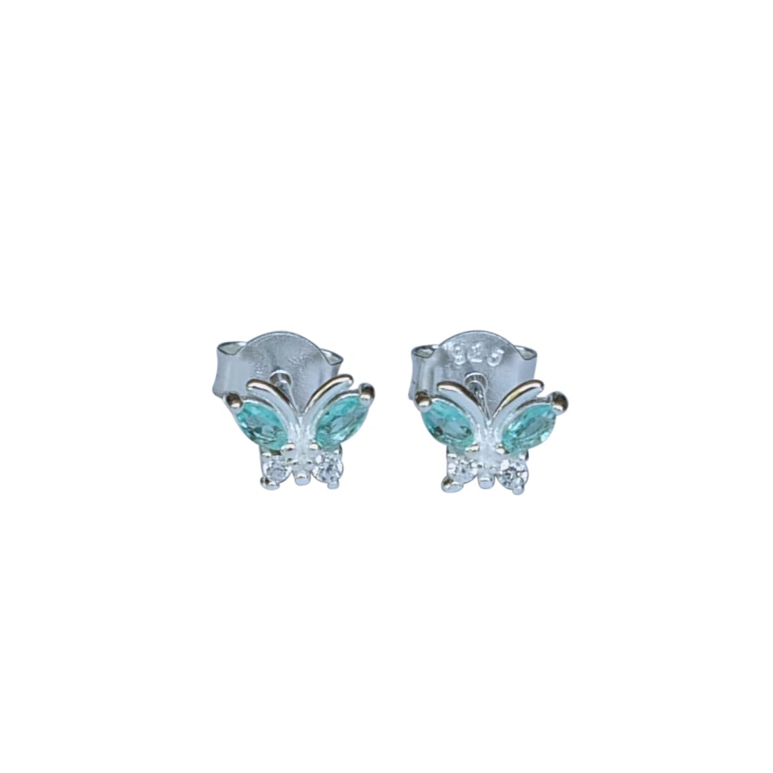 Butterfly Blue CZ Cubic Zirconia Stone, Pair, 925 Sterling Silver Small Studs for Women, Cartilage Earring, Tarnish & Water Resistant, By MiYa Jewelry Creations