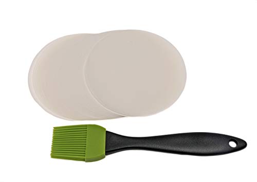J-Line Design Deluxe Cast Aluminum Hamburger Patty Press Burger Maker with Plastic Handle Complete with Sauce Basting Brush and 100 Non-Stick Wax Paper Sheets