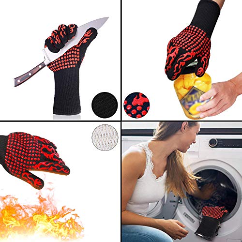 Tanmar BBQ Grill Gloves, 1472°F Extreme Heat Resistant Grilling Gloves Non-Slip Oven Mitts Potholder, Perfect for Barbecue, Cooking, Baking, Fireplace, Smoker - 1 Pair (Red)