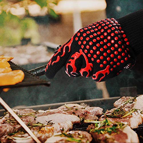 Tanmar BBQ Grill Gloves, 1472°F Extreme Heat Resistant Grilling Gloves Non-Slip Oven Mitts Potholder, Perfect for Barbecue, Cooking, Baking, Fireplace, Smoker - 1 Pair (Red)