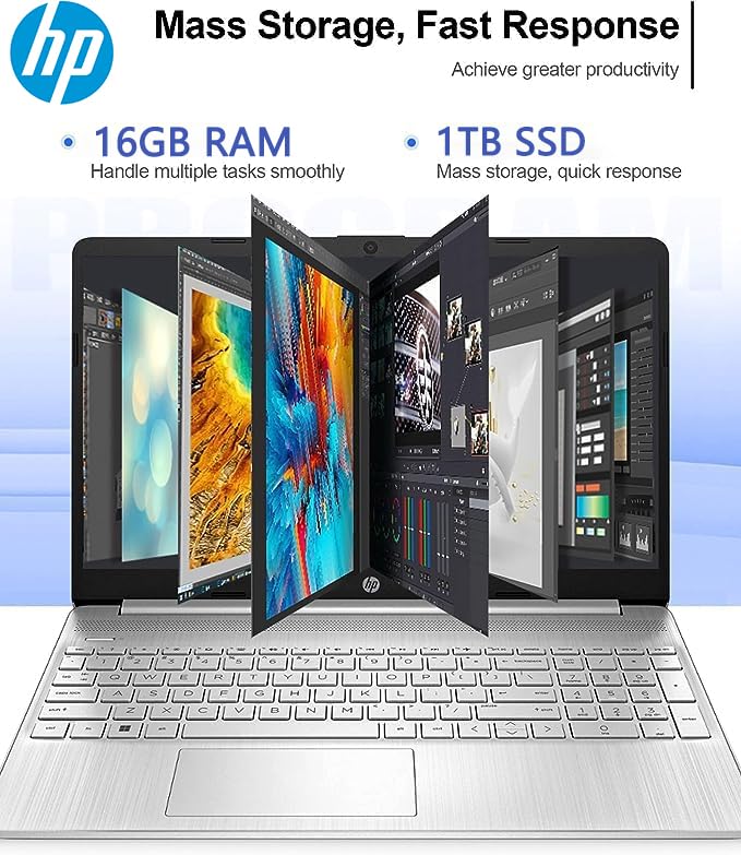 HP 15.6 Inch Touchscreen Laptop for College Students, School, 11th Gen Intel Core i3-1115G4, Windows 11 Pro, 16GB RAM, 1TB SSD, HDMI, WiFi 5.0, Silver, PCM