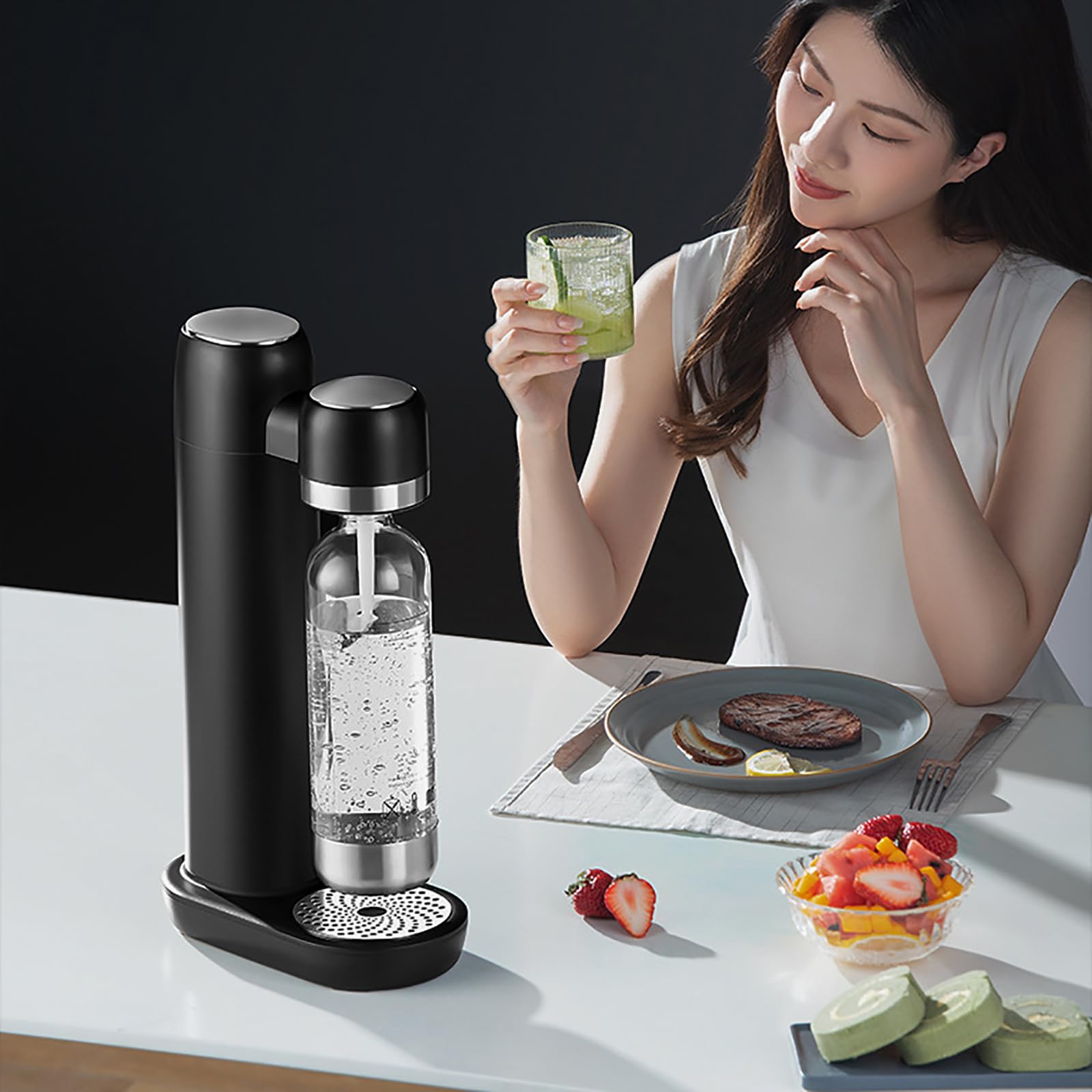 Soda Streaming Machine,sparkling Water Maker with 1L Water Bottle, 2 Seconds To Make, ABS Environmentally Friendly Material | Automatic Deflation, for Home, Food Store, Restaurant