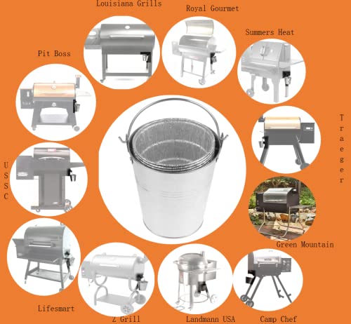 Firsgrill Grease Bucket & Liners Replacment Traeger, Z Grill, Green Mountain Pellet Wood Smoker(1, Siliver Bucket)