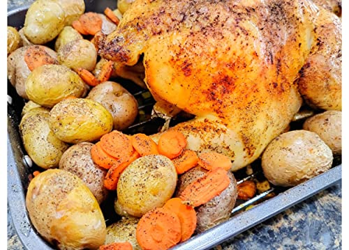 Deluxe Non Stick Roaster/Roasting Pan with Handles and Grill Rack, Excellent for Turkeys, Hams and Chickens 14.5" x 11.5", Black