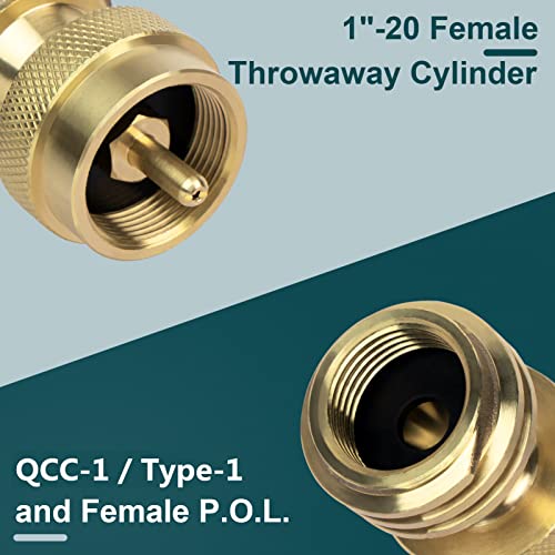 GASPRO 1lb Propane Tank Adapter, 20lb to 1lb Converter, Hook Up Small Propane Tanks When 20lb Ran Out, Solid Brass