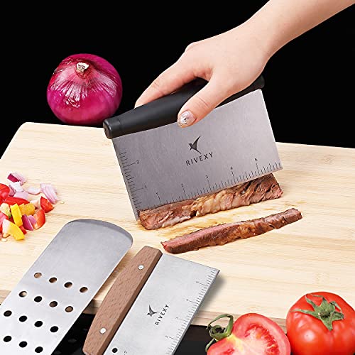 Rivexy 5 Pcs Grill Spatula for Outdoor Grill Premium Quality Metal Spatula for Cast Iron Skillet Durable Flat Top Grill Accessories Great for Outdoor BBQ Teppanyaki and Camping
