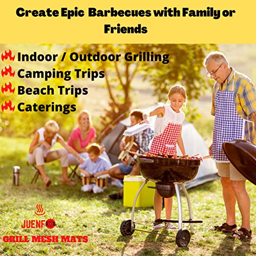 JUENFO Grill Mesh Mats for Outdoor Grill- 2020 Upgraded Reusable NonStick BBQ Grill Mesh Mat with Extreme Heat Resistance of 360°C/600°F for Long Use- Easy Clean 3 Pack Mesh Grill Mat for All Grills