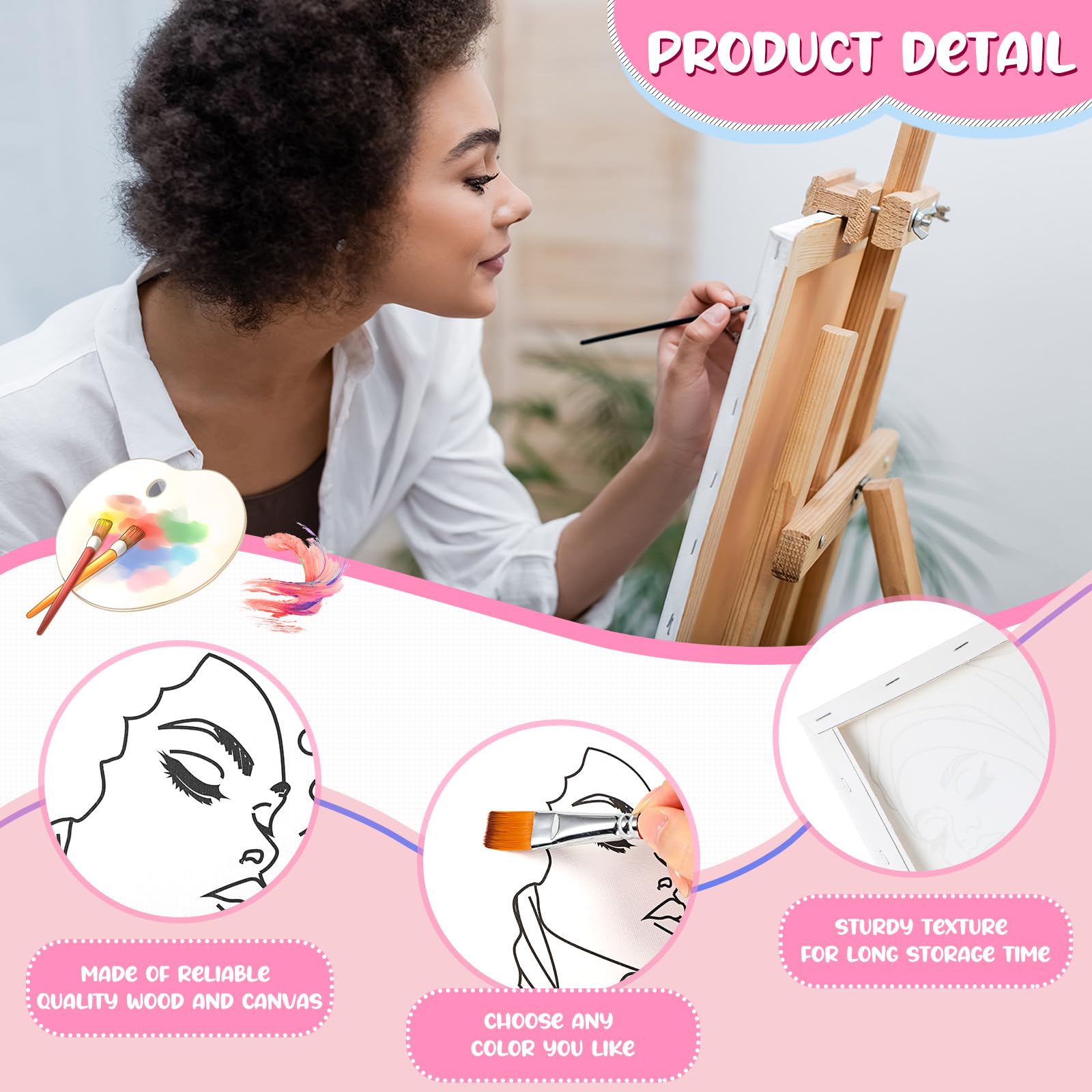 Sherr 20 Pcs Stretched Pre Drawn Canvas Afro Queen Black Art for Painting for Adults Outline Pre Drawn Stretched Cotton Canvas to Paint Party Set, 8 x 10''(Vivid)