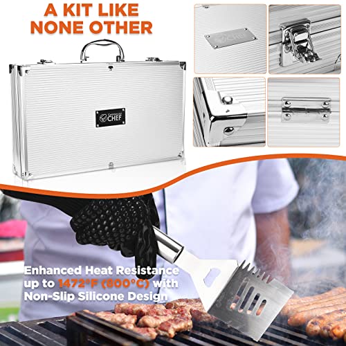 Commercial Chef 61 Piece Griddle Grill Accessories Set + BBQ Grilling Tools Grill Set for Smoker, Camping, Kitchen, Barbecue, Flat Top Teppanyaki Hibachi and Ideal Mens Gift