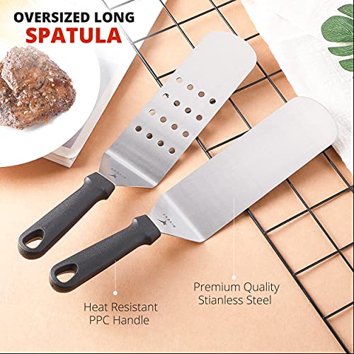 Rivexy 5 Pcs Grill Spatula for Outdoor Grill Premium Quality Metal Spatula for Cast Iron Skillet Durable Flat Top Grill Accessories Great for Outdoor BBQ Teppanyaki and Camping