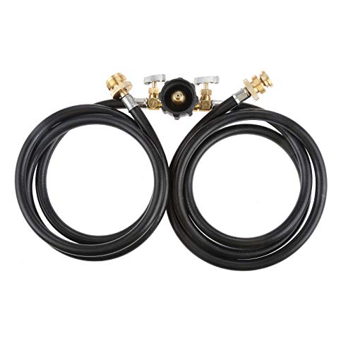 Aupoko Y Splitter CGA Propane Tank Converter Adapter Hose, 5 Feet 2 Way 350PSI High Pressure Extension Hose Assembly with QCC1 / Type1 for 20lbs Gas Tank, Fits for Camping Grill Stove