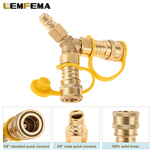 Lemfema 3/8” Y Splitter Natural Gas Quick Connect/Disconnect Adapter, Suitable for Low Pressure Natural Gas or Propane Systems for Natural Gas Grill, Patio Heater, RV, Fire Pit