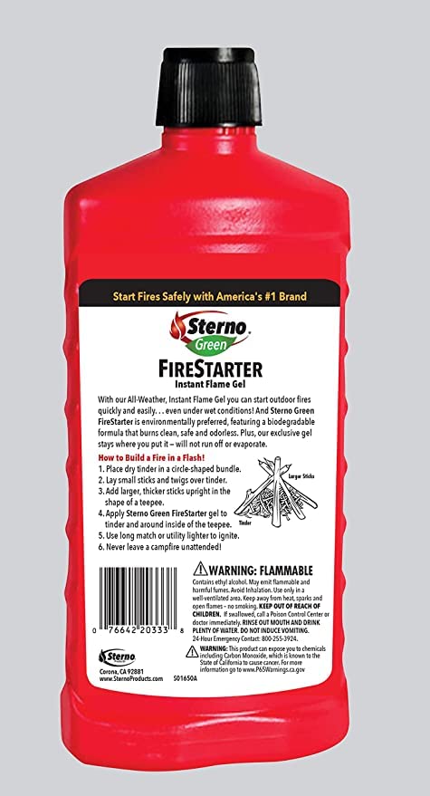 Sterno All- Weather Instant Flame Gel Fire Starter Fire Starter, Weather Instant Flame Gel Fire Starter, Assorted