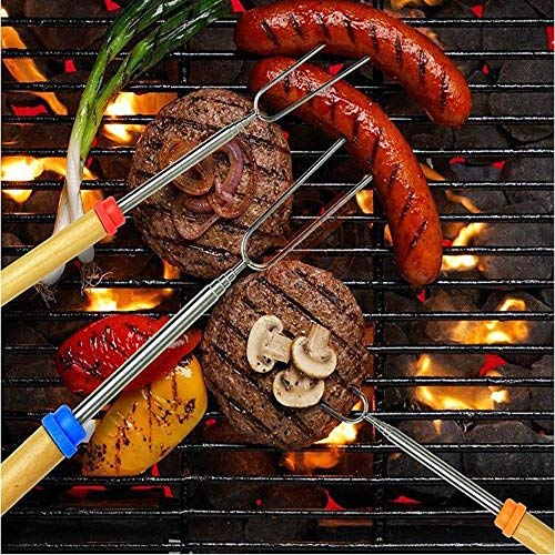 32" Marshmallow Roasting Sticks Set of 8 BBQ Skewers, Smores & Hot Dog Fork with Wooden Handle and Carrying Pouch Great for Outdoor Barbecue Grill and Campfire Pit