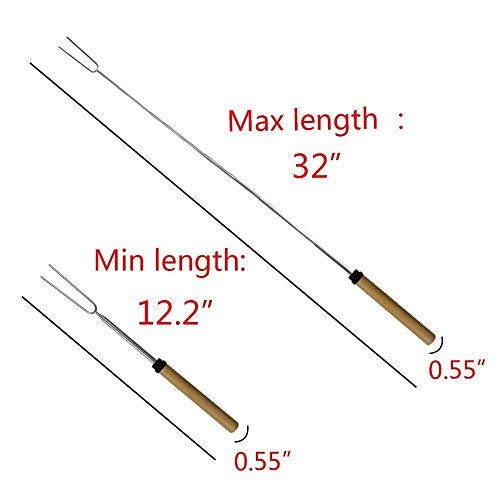 32" Marshmallow Roasting Sticks Set of 8 BBQ Skewers, Smores & Hot Dog Fork with Wooden Handle and Carrying Pouch Great for Outdoor Barbecue Grill and Campfire Pit