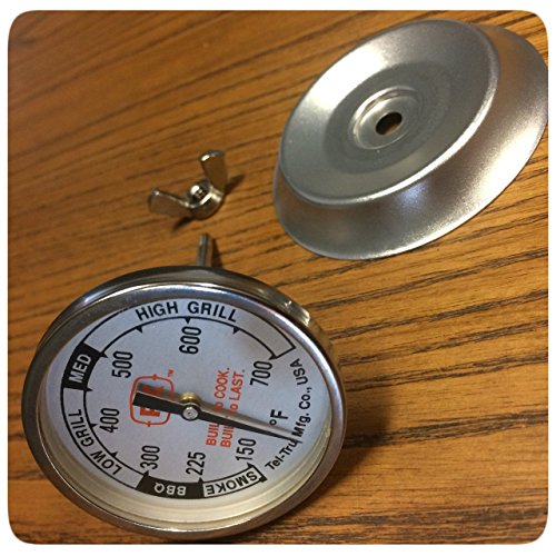 PK Grills Tel-Tru BBQ Grill Thermometer Outdoor Grilling Temperature Gauge Kit, Includes Charcoal/Smoker Thermometer Probe, Wing Nut, and Silver Flashing, PK99085