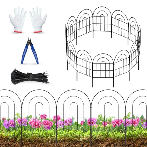inpowerus Decorative Garden Fence 10 Panels Metal Rustproof No Dig Fencing Easy Use Animal Barrier for Small Dogs Flower Bed Yard Plant Decor, 24in(H) x 10ft(L) Arched