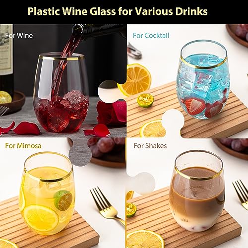 ROIMEE VONT 20 Pack 16oz Plastic Stemless Wine Glasses Disposable Heavy Duty Unbreakable Clear Plastic Wine Glasses Recyclable Shatterproof Reusable Plastic Red/White Wine Cups for Parties Weddings