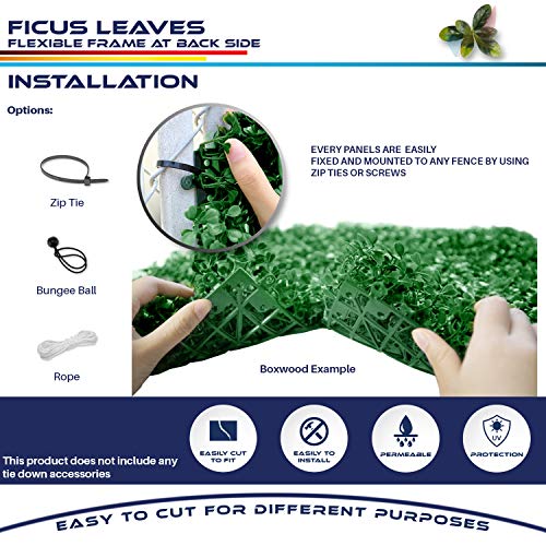 Windscreen4less Artificial Faux Ivy Leaf Decorative Fence Screen 20'' x 20" Boxwood/Milan Leaves Fence Patio Panel, Ficus 7 Pieces