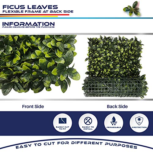 Windscreen4less Artificial Faux Ivy Leaf Decorative Fence Screen 20'' x 20" Boxwood/Milan Leaves Fence Patio Panel, Ficus 7 Pieces