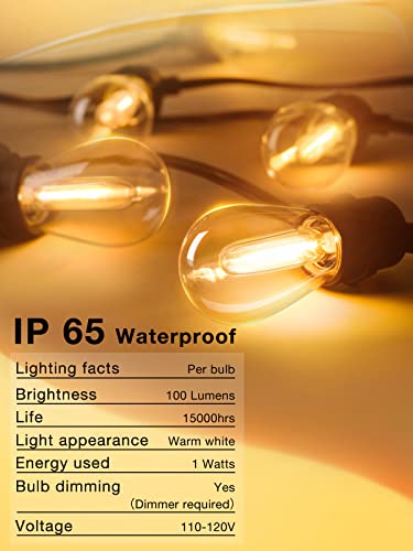 addlon 100FT(2-Pack*50FT) LED Outdoor String Lights with 30 Edison Vintage Shatterproof Bulbs, Commercial Grade Patio Lights, IP65 Waterproof for Balcony, Backyard and Garden, Warm White