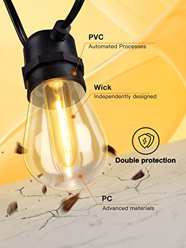 addlon 100FT(2-Pack*50FT) LED Outdoor String Lights with 30 Edison Vintage Shatterproof Bulbs, Commercial Grade Patio Lights, IP65 Waterproof for Balcony, Backyard and Garden, Warm White