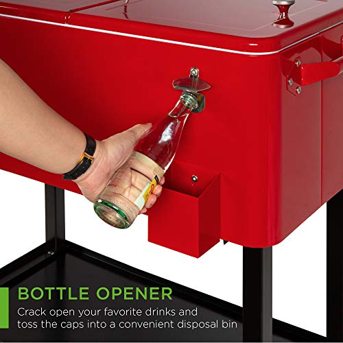 Best Choice Products 80qt Outdoor Steel Rolling Cooler Cart for Cookouts, Tailgating, BBQ w/Bottle Opener, Catch Tray, Drain Plug, and Locking Wheels - Red
