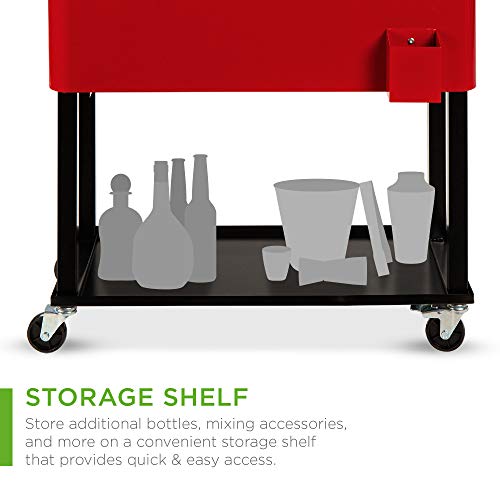 Best Choice Products 80qt Outdoor Steel Rolling Cooler Cart for Cookouts, Tailgating, BBQ w/Bottle Opener, Catch Tray, Drain Plug, and Locking Wheels - Red