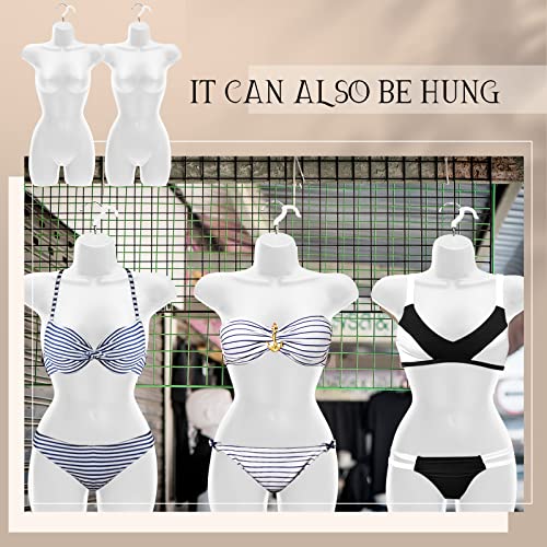 6 Pcs Hanging Mannequin Body Torso Female Women Dress Form with Hanger Hook Hip Long Hollow Back Mannequin Torso Thickened Plastic Shirt Display White (31.1 x 16.1 Inch)