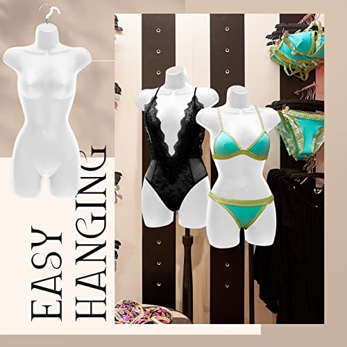 6 Pcs Hanging Mannequin Body Torso Female Women Dress Form with Hanger Hook Hip Long Hollow Back Mannequin Torso Thickened Plastic Shirt Display White (31.1 x 16.1 Inch)