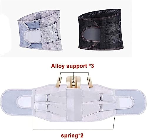 Widen Lumbar Support Orthopedic Tourmaline Self-Heating Magnetic Steel Bone Rod Waist Belt Lumbar Support Back Brace Belt with 3 Piece Pads Men Women,XL,Grey