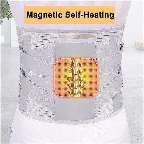 Widen Lumbar Support Orthopedic Tourmaline Self-Heating Magnetic Steel Bone Rod Waist Belt Lumbar Support Back Brace Belt with 3 Piece Pads Men Women,XL,Grey