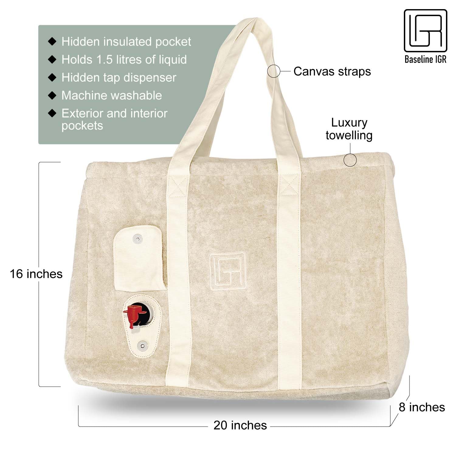 Baseline IGR Tote Bag | Large Elegant and Versatile Tote Purse | Internal Cooler Bag | Long Canvas Strap | Beach Fashion Shoulder Bag