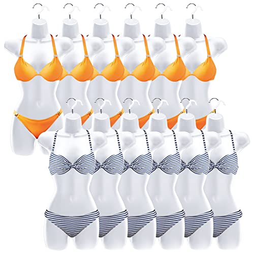 6 Pcs Hanging Mannequin Body Torso Female Women Dress Form with Hanger Hook Hip Long Hollow Back Mannequin Torso Thickened Plastic Shirt Display White (31.1 x 16.1 Inch)