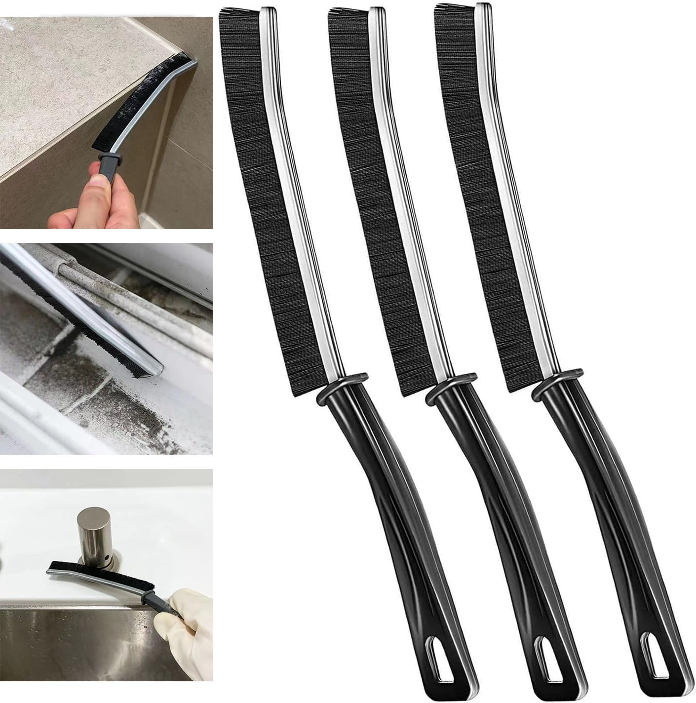 Gap Cleaning Brush, Dead Corners Multifunctional Brushes,Bathroom Crevice Gaps Cleaning Brush,Clean The Dead Corners of Bathroom Kitchen Tiles for Bathroom Kitchen Tiles Window Slots (Black 3PCS)