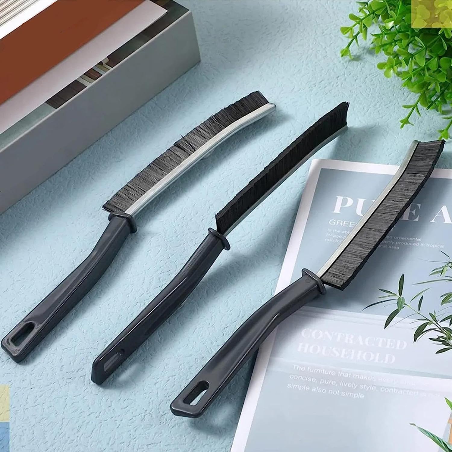Gap Cleaning Brush, Dead Corners Multifunctional Brushes,Bathroom Crevice Gaps Cleaning Brush,Clean The Dead Corners of Bathroom Kitchen Tiles for Bathroom Kitchen Tiles Window Slots (Black 3PCS)