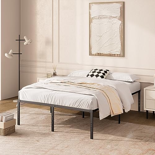 Jebosam King Size Bed Frame 14 inch Heavy Duty Steel Support 2500 lbs Bed Frame King No Box Spring Needed Easy to Assemble Non-Slip Noise Free Black Metal Bed Frame King Size