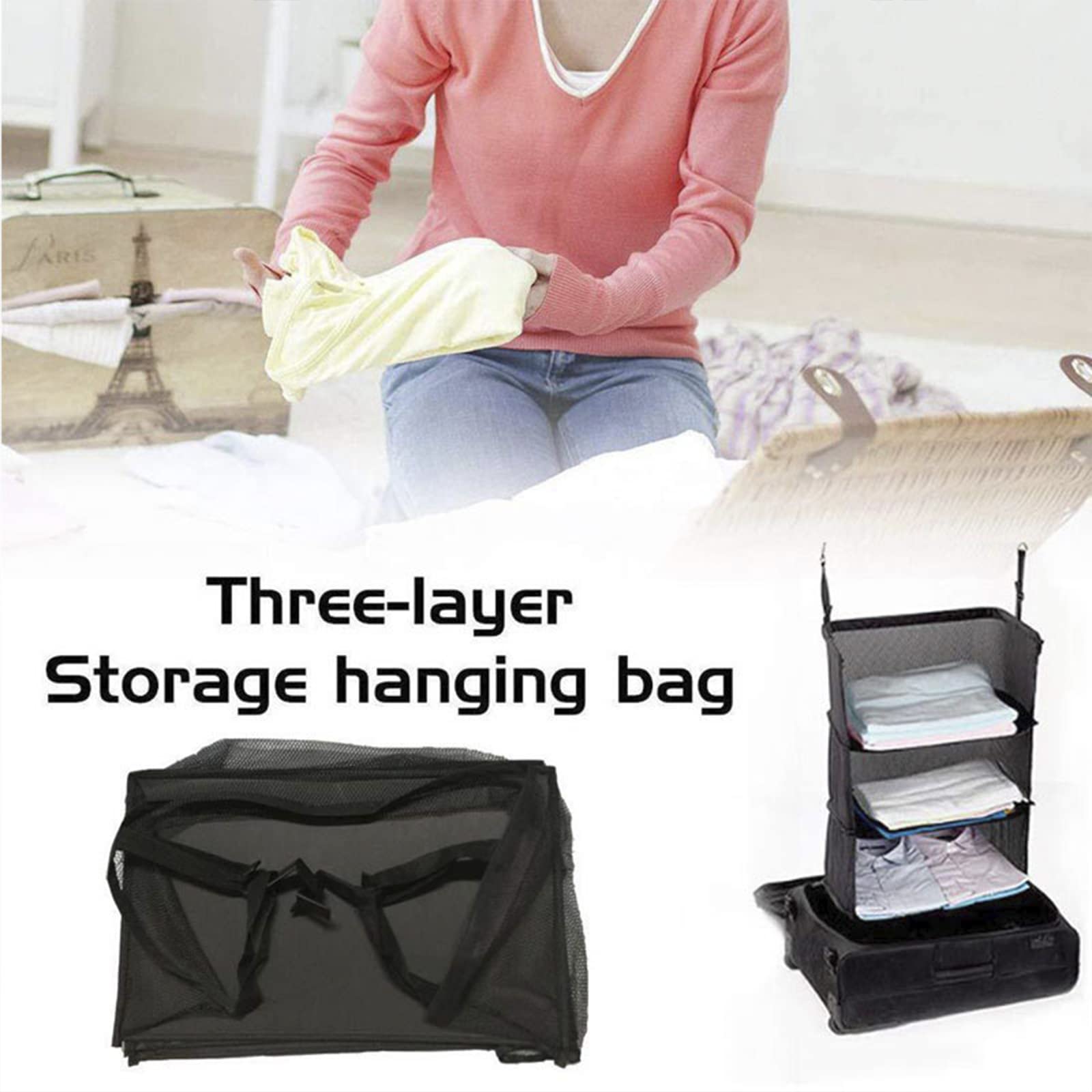 Jaugufiy Multi-layer Hanging Closet Storage Bag Hanging Travel Shelves Suitcase Foldable Hanging Packing Cubes Suitcase Storage Bag for Travel for Wardrobe