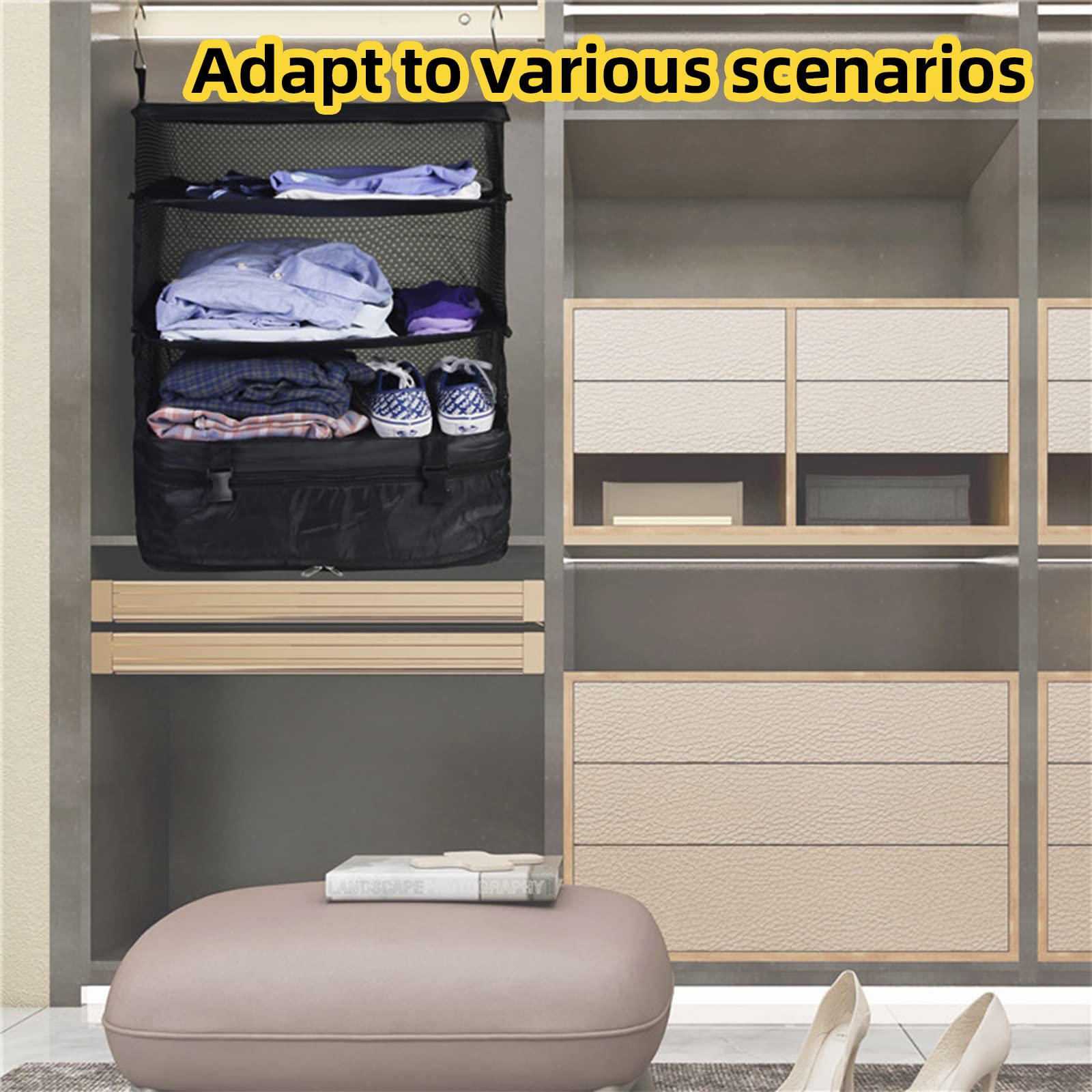 Jaugufiy Multi-layer Hanging Closet Storage Bag Hanging Travel Shelves Suitcase Foldable Hanging Packing Cubes Suitcase Storage Bag for Travel for Wardrobe