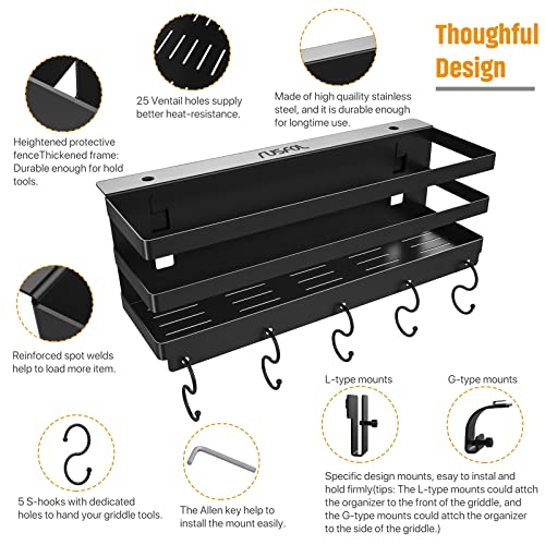RUSFOL Upgraded Stainless Steel Griddle Caddy for Royal Gourmet 24'' Charcoal&Propane Gas Griddles, with an Allen Key, Space Saving BBQ Accessories Storage Box, Free from Drill Hole&Easy to Install