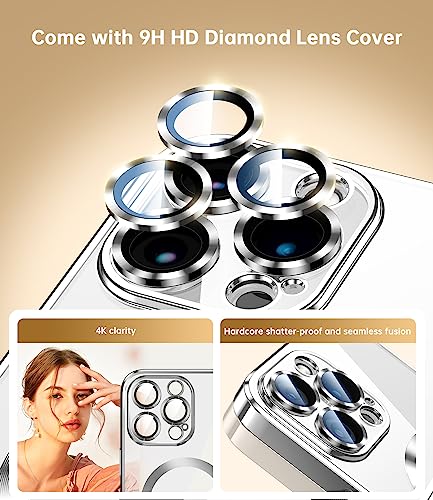 Waldeng for iPhone 13 Pro Max Case with Integrated Camera Lens Protection, [Seamless Work with Magsafe] [Metallic Glossy Soft Bumper], Diamond Clear Stylish Case for iPhone 13 Pro Max, Shiny Silver