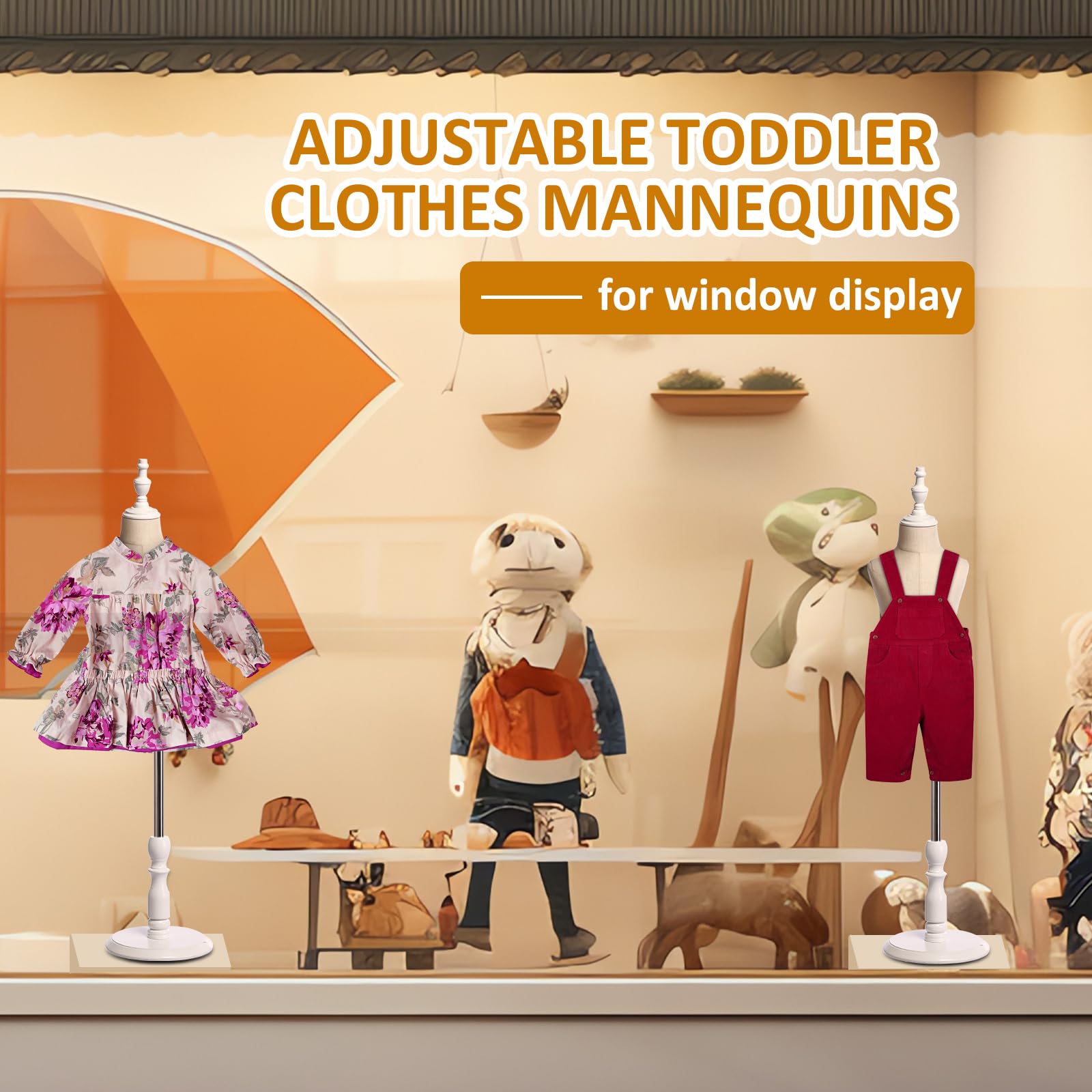 Geetery 2 Pcs Child Kids Dress Form Mannequin 2-3 Years Old Adjustable Toddler Clothes Mannequins Child Display Body Bust Forms with Wooden Base for Sewing Window Counter Display , White