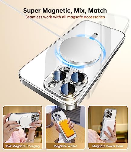 Waldeng for iPhone 13 Pro Max Case with Integrated Camera Lens Protection, [Seamless Work with Magsafe] [Metallic Glossy Soft Bumper], Diamond Clear Stylish Case for iPhone 13 Pro Max, Shiny Silver