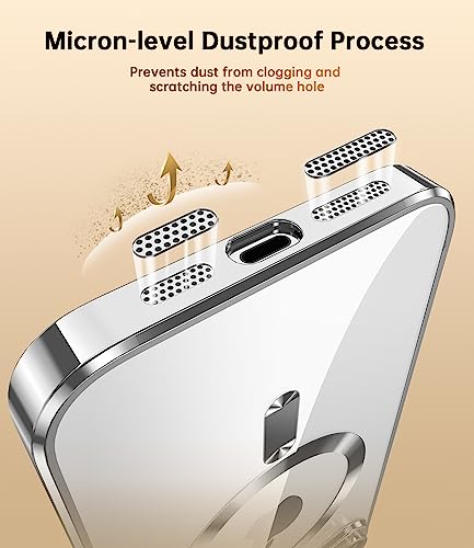 Waldeng for iPhone 13 Pro Max Case with Integrated Camera Lens Protection, [Seamless Work with Magsafe] [Metallic Glossy Soft Bumper], Diamond Clear Stylish Case for iPhone 13 Pro Max, Shiny Silver